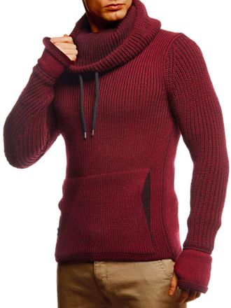 LEIF NELSON Herren Strickpullover Rot mit Kragen/Hochwertiger Winterpullover Regular Fit, ideal f&uuml;r Casual-Looks, Langarm Gr&ouml;&szlig;e XL