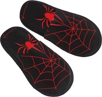 Generic Araign&eacute;e Rouge Et Toile DAraign&eacute;e Unisexe Slippers Doux Chaussons Respirantes Pantoufles Pour Hiver Ext&eacute;rieur Maison M
