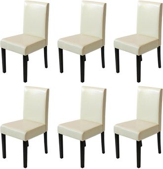 Mendler Mendler - Lot de 6 chaises de séjour Littau, simili-cuir, crème, pieds foncés