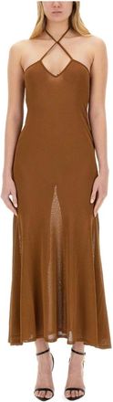 Tom Ford Femme, Robes, Brun, Taille: 38 FR Robe Maxi Col Halter Jersey Knit