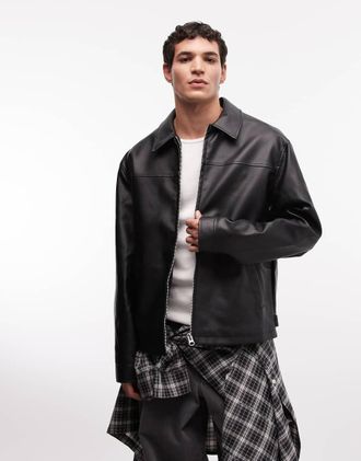 Asos Blouson Harrington en imitation cuir - Noir