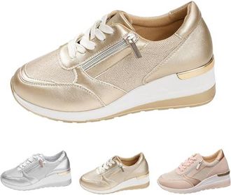 Generic Baskets compens&eacute;es &agrave; lacets pour femme avec soutien de la vo&ucirc;te plantaire - Chaussures de course antid&eacute;rapantes l&eacute;g&egrave;res et confortables, dor&eacute;, 40.5 EU