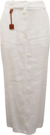 Elisabetta Franchi Femme, Jupes, Blanc, Taille: 42 FR Q3606 Linen Blend Skirt