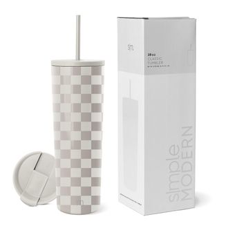 Simple Modern Thermobecher mit Strohhalm und Deckel | Trinkbecher mit Henkel Wiederverwendbare Edelstahl | Geschenke für Frauen und Männer | Classic | 830ml | Check