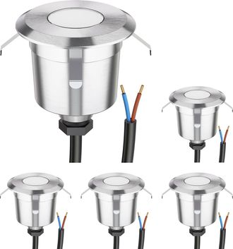 LEDs Com 5 Stück LED Bodeneinbauleuchte AGENA für außen, IP65, edelstahl, rund, 60mm Ø, warmweiß