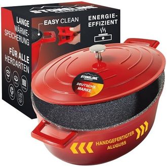 STONELINE Cocotte Induction avec Couvercle 32 cm, 6,6 L, Casserole Antiadhésive Revêtement avec de vraies Particules de Pierre, Braisière Marmite pour Tous Feux