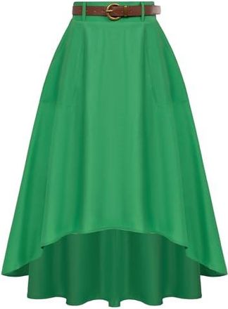 Belle Poque Jupe plissée midi années 50 avec ceinture - Taille élastique - Style vintage, Haut-bas-vert, 36