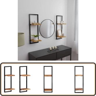 vidaXL Vidaxl - Wandregale 2 Stk. 25x25x75 cm Massivholz Akazie und Stahl - Holz Regal - Wandregal - Akasienholzmöbel - Wohnraum Dekoration - Regal Set