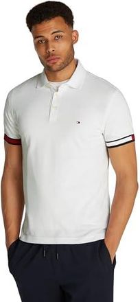 Tommy Hilfiger Polo Manches Courtes Homme Flag Cuff Slim Fit, Blanc (White), 3XL