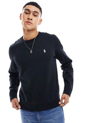Polo Ralph Lauren Doppelstrick-Sweatshirt in Schwarz mit Markenlogo