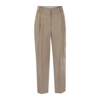 Brunello Cucinelli Femme, Pantalons, Brun, Taille: 42 FR Pantalon Droit &agrave; Plis sur le Devant