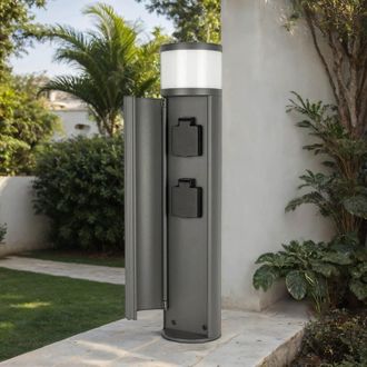 Licht-Erlebnisse Au&szlig;enleuchte mit Steckdose Anthrazit 46,5 cm blendarm G9 Pollerleuchte Wegelampe Garten Einfahrt