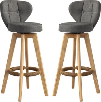 Generic Moderner, Grauer Drehhocker mit Gepolsterter R&uuml;ckenlehne, Waschbarem Sitz Und Fu&szlig;st&uuml;tze Aus Hanfseil - 73 cm Hoch, Ideal f&uuml;r K&uuml;che Und Hausbar