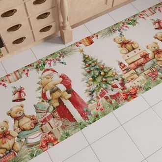 Petti Artigiani Italiani Teppich f&uuml;r die Weihnachtsk&uuml;che, L&auml;ufer f&uuml;r die K&uuml;che, rutschfest und waschbar, Teppich f&uuml;r Weihnachten 52 x 100 cm, Sweet Santa, hergestellt in Itali