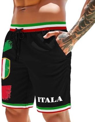 Generic Short de bain pour homme Drapeau de lItalie Short de bain l&eacute;ger Grandes tailles Short de plage D&eacute;contract&eacute; Respirant Loisirs Sport Short court, Noir, 