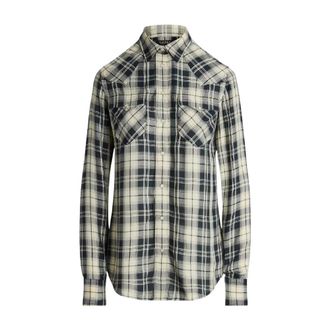 Ralph Lauren Femme, Blouses et Chemises, Noir, Taille: 36 FR Chemise Slim Fit &agrave; Carreaux Cr&egrave;me