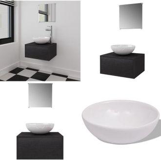 vidaXL Vidaxl - 3-tlg. Badm&ouml;bel-Set mit Waschbecken Schwarz - Badm&ouml;bel - Badschr&auml;nke - Waschtische - Keramikwaschbecken - Aufstellwaschbecken - Home & Living