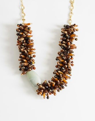 Topshop Lillian - Collier tendance avec perles semi-pr&eacute;cieuses - Marron/sauge