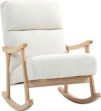 HOMCOM Schaukelstuhl, Schaukelsessel mit R&uuml;ckenlehne, Holzkufen, Sessel, Relaxsessel mit Teddysamt-Optik, Schwingsessel, Relaxstuhl f&uuml;r Wohnzimmer, Schlafzim