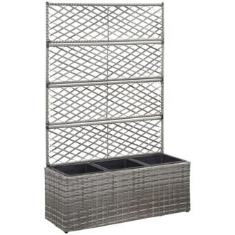 vidaXL Vidaxl - Lit sur&eacute;lev&eacute; en treillis 3 pots 83x30x130cm R&eacute;sine tress&eacute;e Gris