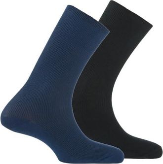 Kindy Lot de 2 paires de mi-chaussettes non-comprimantes en coton - couleur - Marine noir - Pointure - 43-46
