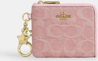 Coach Kleines Portemonnaie Aus Signature-Denim Mit Rundumreissverschluss Und Anh&auml;ngern