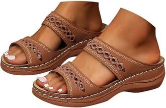 Generic Sandales orthop&eacute;diques pour femme &agrave; talon compens&eacute; - Bout ouvert - Soutien de la vo&ucirc;te plantaire - Plateforme &eacute;paisse brod&eacute;e - Sandales confortables c