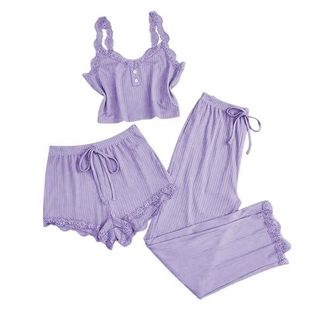 Generic Pantalon De Pyjama Femme Set 3 Pi&egrave;ces Pajama Polaire Hivers Homewear Femmes D&eacute;contract&eacute;e Chic Ensembles Lingerie Manches Longues Chemisier Bermuda Vet