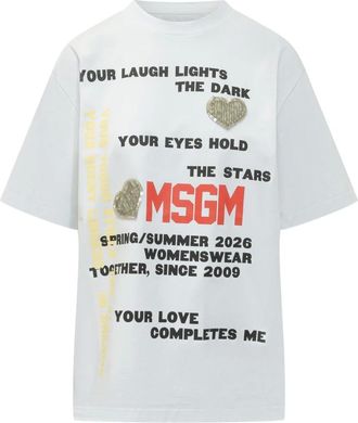 Msgm Msgm, Femme, Tops, Blanc, Taille: 36 FR T-shirt Graphique Orn&eacute;