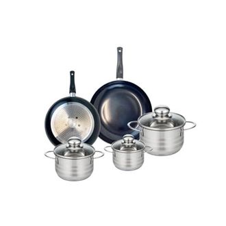 Fackelmann ELO 9723250 Batterie de cuisine 5 pièces, Ensemble de 2 Poêles de cuisson 20 et 24 cm et 3 faitouts 12, 14 et 16 cm Elo Prima Brillant, inox, inductio