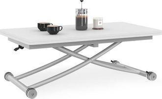 IDMarket Table basse extensible relevable en table à manger rectangulaire urbana plateau blanc pied chrome