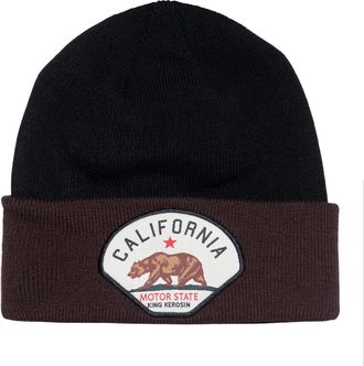 King Kerosin Herren Strickm&uuml;tze Frontpatch Bequem Beanie Winterm&uuml;tze Stretch Warm California Motor State