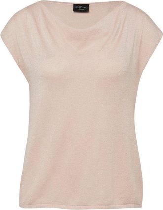 s.Oliver Kurzarmpullover Strickpullunder Flie&szlig;endes Feinstrick-Shirt mit Wasserfallausschnitt und Glitzergarn