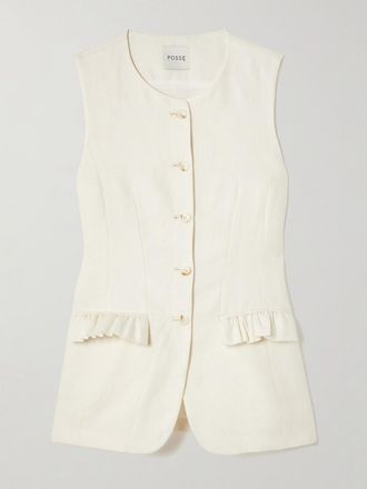 Possé Gilet En Lin À Volants Matilda - Ivoire