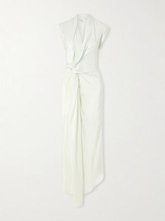 Victoria Beckham Asymmetrisches Maxikleid Aus Satin Mit Twist-detail - Gr&uuml;n