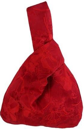 Generic Sac &agrave; poignet de style chinois avec noeud &agrave; pompons, pendentif floral, sac seau portable, sac &agrave; sucre de mariage, sac &agrave; main brod&eacute;, petit article poch