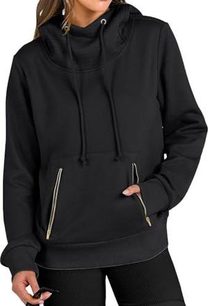 Generic Sweat-shirt &agrave; col en V pour femme - Sweat &agrave; capuche surdimensionn&eacute; en polaire confortable en peluche, Noir, XXL