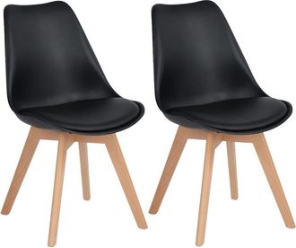 Eggree 2er Set Esszimmerstühle mit Massivholz Bein SGS Geprüfter, Retro Design Gepolsterter lStuhl Küchenstuhl Holz, Schwarz