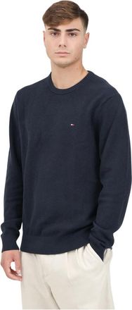 Tommy Hilfiger Homme, Pulls, Bleu, Taille: L Pull Textur&eacute; Col Rond avec Broderie Drapeau