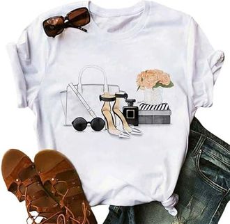 Keephen Femmes Belles & Brillantes Talons Hauts Impression 3D T-Shirt &Eacute;t&eacute; Mode Manches Courtes Blouse Pullover Tops Col Rond Tees