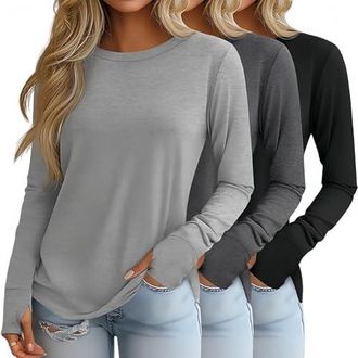 Generic Lot de 3 sweats surdimensionn&eacute;s pour femme, avec trou pour le pouce, manches longues, col rond, coupe ample et d&eacute;contract&eacute;e, Lot de 3 - D, XXL