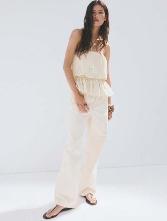 Mango Haut en bambula avec d&eacute;tails broderies &eacute;cru - Femme - XS - MANGO