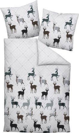 Janine Bettwäsche Feinbiber grün-braun-Natur Größe 1x 135x200 cm + 1x 80x80 cm