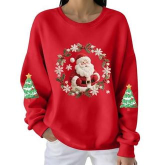 Generic Chandail de Noël à col ras du cou pour femme - Motif Père Noël moche - Haut à manches longues, Z06-rouge, XXL