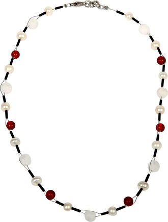 DeMarie Collierkette Edelstahl Süßwasserperle, Karneol, Kristall