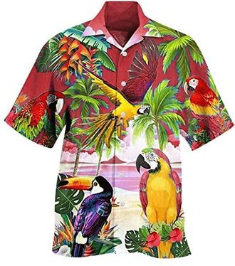 Generic Chemise hawaïenne à manches courtes pour homme, coupe ajustée, légère, infroissable, décontractée, pour la plage, lextérieur, les vacances, les loisir