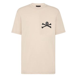 Philipp Plein Jersey T-Shirt Rundhals SS Skelett - - Tops - Herren - Beige - L
