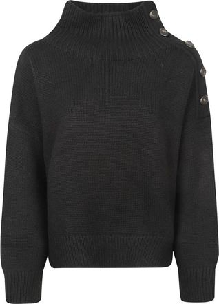 Yves Salomon Pull &agrave; col montant orn&eacute; de boutons - Femme - Pulls - Noir - Taille: 40 FR