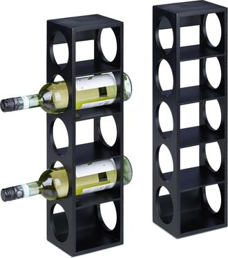 Relaxdays Weinregal für 5 Flaschen, 2er Set, Weinständer Bambus, HBT 53 x 14 x 12 cm, Weinhalter stehend, Küche, schwarz