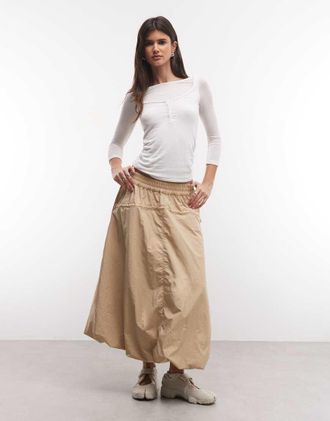 Asos jupe midi boule parachute en nylon technique beige-Neutre